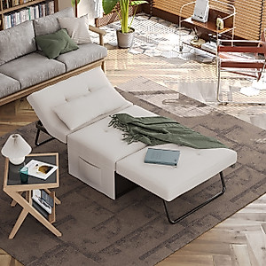 Iroomy Sofa Bed,Chair Bed,Sleeper Couch,4 in 1 Multi-Function Folding Ottoman Bed with Slide StoragePocket for Living Room,Bedroom,Hallway,Beige