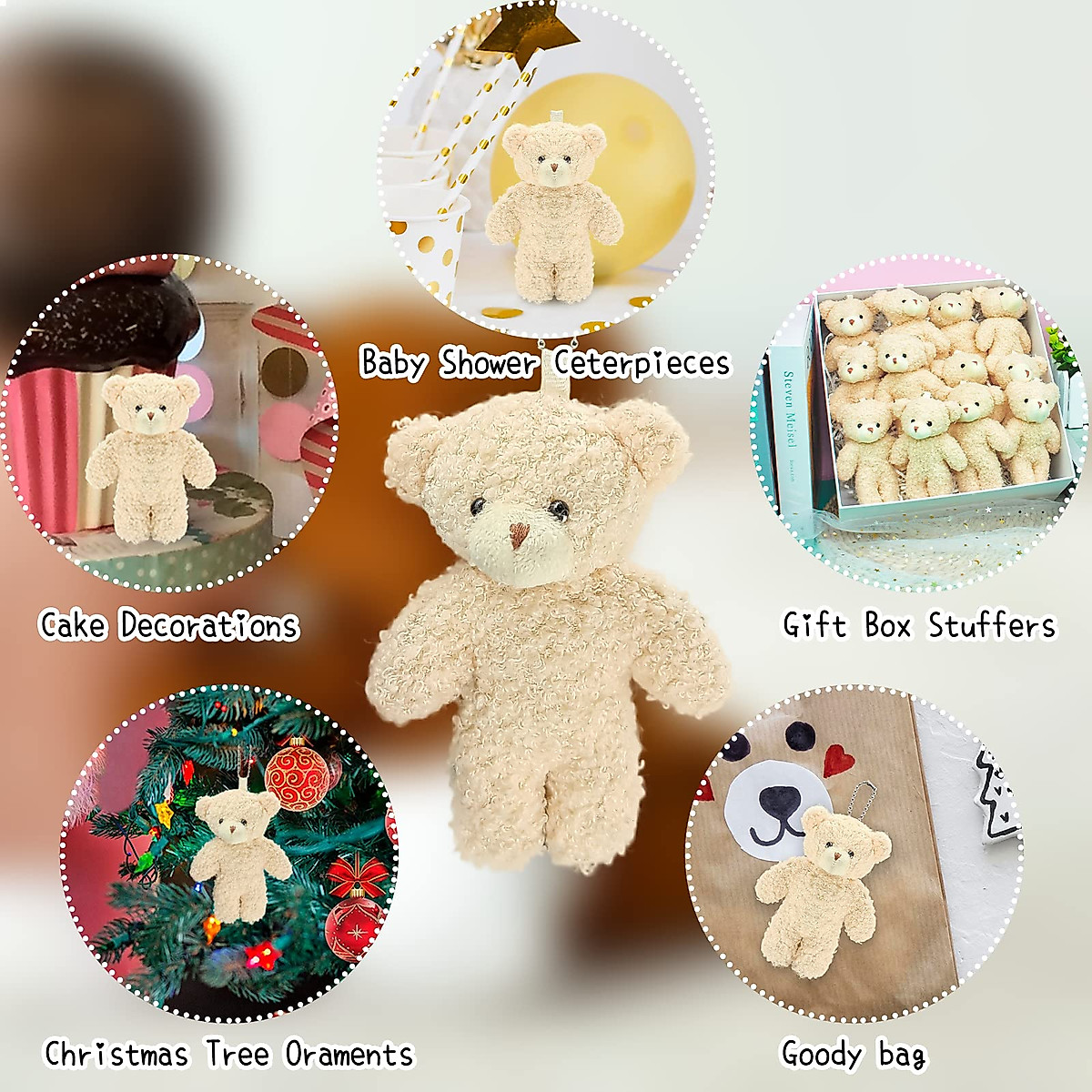 12 Pack Brown Mini Teddy Bears , 4.7 inch Tiny Soft Stuffed Teddy Bear, Small Plush Bears Bulk for Birthday Party Decor Valentine's Day Gift Graduation Party Favors Bag DIY Keychain Crafts