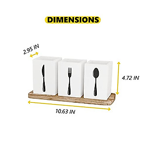 CHONIC Farmhouse Silverware Holder, Rustic Wood Silverware Caddy with Tray, Spoon Fork Knives Flatware Dispenser, Utensil Countertop Organizer, Plastic Cutlery Holder for Kitchen Party (White)