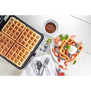 CucinaPro Four Square Belgian Waffle Maker, Extra Large Stainless Steel Kitchen Appliance with Nonstick Waffler Iron Plates, Makes 4 Fluffy Waffles, Griddle is Great for Family Breakfast or Gift