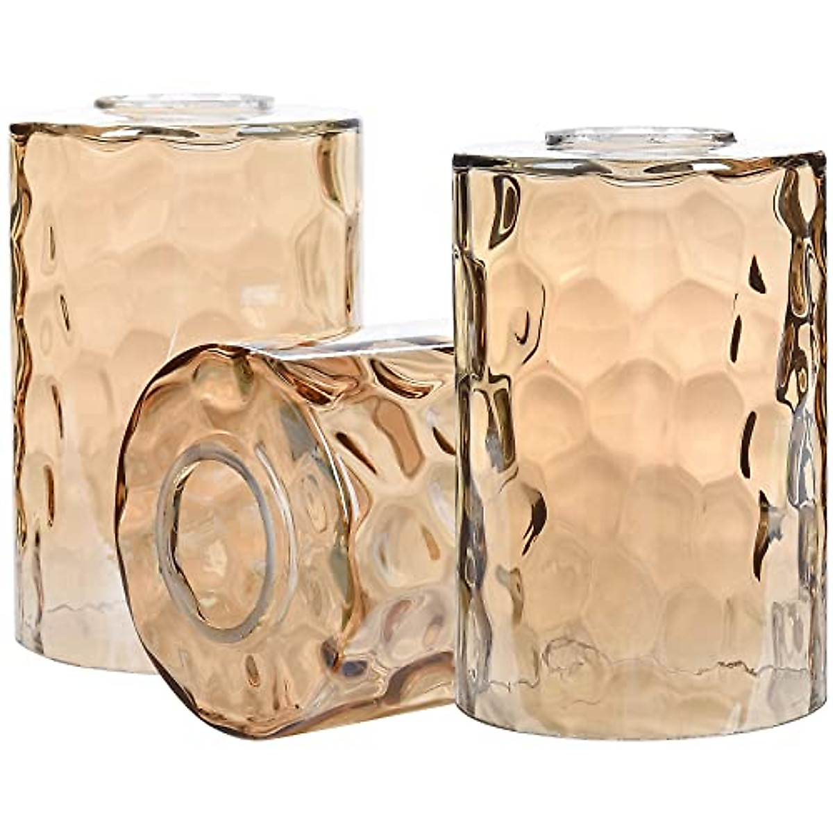 GoldSwift 3 Pack Amber Hammered Glass Lamp Shade Replacement, 6" Tall, Water Ripple Cylinder Glass Lighting Fixture Lampshade Globe Cover for Chandelier Pendant Light Wall Sconce, 1-5/8 Inch Fitter