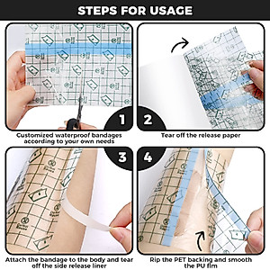 Tattoo Aftercare Waterproof Bandages, 6" x 4.4 Yard Tattoo Cover Up Tape, Tattoo Supplies Second Skin Transparent Film Healing Protective Clear Sterile and Safe Bandages 4 Rolls (6" x 1.1 Yard/Roll)