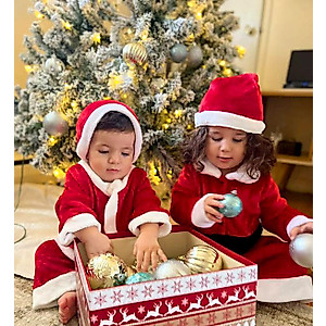 BIG ELEPHANT Unisex Baby 1 Piece Warm Christmas Long Sleeve Romper Pajama with Hat V01 (6-12 Months, Red)