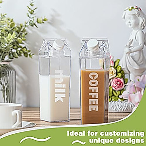 Clear Milk Carton Water Bottles, 17Oz Leakproof Cute Square Milk Box Portable Juice Bottle for Outdoor Sports Travel Camping School Activities (10)