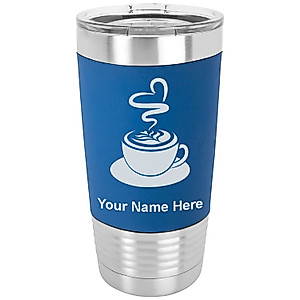 LaserGram 20oz Vacuum Insulated Tumbler Mug, Cup of Coffee, Personalized Engraving Included (Silicone Grip, Dark Blue)