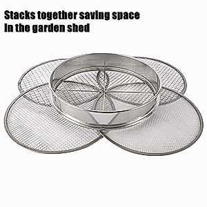 YaeCCC Garden Potting Mesh Sieve Sifting Pan - Stainless Steel Riddle - Mix Soil Filter - with 4 Interchangeable Mesh Sizes (Approx 1/8", 1/4", 3/8", and 1/2")
