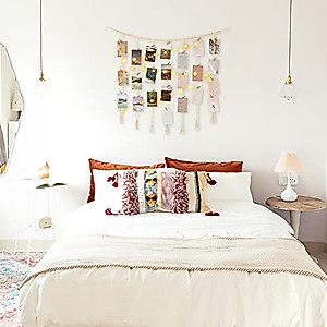 Mkono Macrame Hanging Photo Display Wall Decor with String Lights Boho Wooden Beads Garland Collage Picture Frame Holder with 45 Clips for Bedroom, Living Room, Nursery Dorm, Teenage Teen Girl Gifts