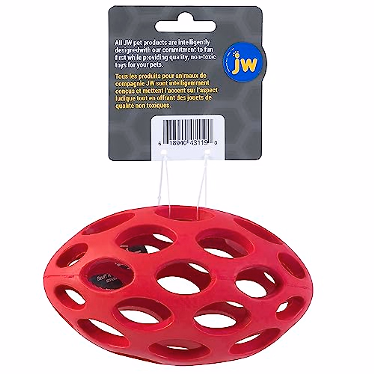 JW Pet Hol-ee Football Dog Toy Puzzle Ball, Natural Rubber, Medium (6.5 Inch Length), Colors May Vary