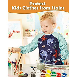 Lictin 2 Pack Kids Art Smocks, Toddler Smock, Waterproof Artist Painting Aprons for Children, with Long Sleeve and 3 Pockets for Age 3-8 Years