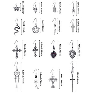 16 Pairs Gothic Earring for Women Grunge Punk Vintage Earrings Set Goth Snake Harajuku Style Evil Eye Dangle Retro Silver Earrings Harajuku Style Trendy Punk Rock Earrings for Halloween Girls Teen