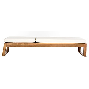 SAFAVIEH Outdoor Collection Solano Natural Brown Solid Wood/Beige Cushion Patio Adjustable Chaise Lounge Chair (PAT7024A)