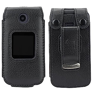 Case for Alcatel Go Flip 4 / TCL Flip Pro/TCL Classic Phone, Nakedcellphone [Black Vegan Leather] Form-Fit Cover with [Built-in Screen Protection] and [Metal Belt Clip]