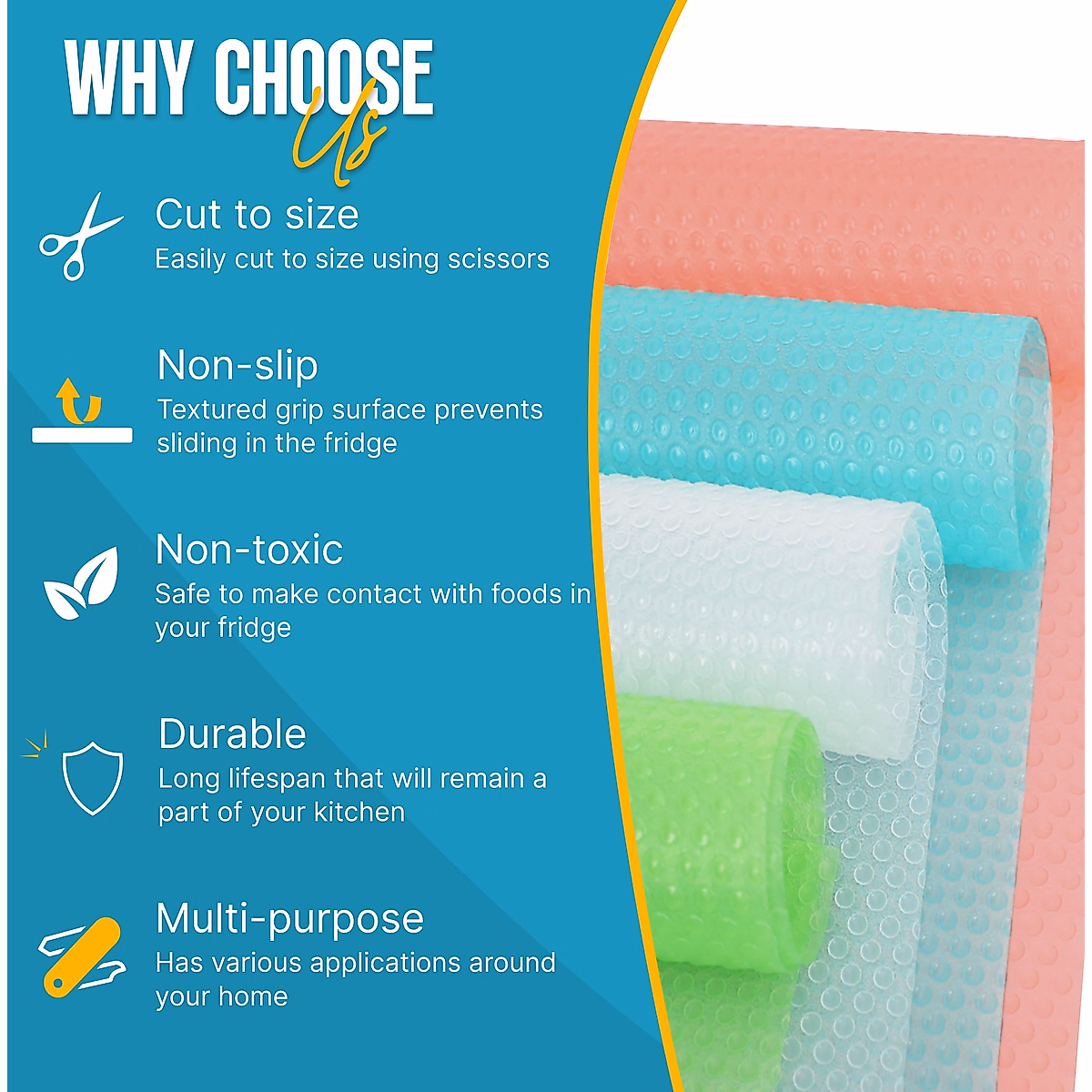 Refrigerator Liners for Shelves by Linda’s Essentials (8 Pack) - Refrigerator Shelf Liners for Glass Shelves Protects Against Spills - Multi-Use Shelf, Drawer and Fridge Liners - BPA Free