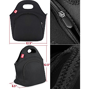 Yookee Home Neoprene Lunch Bag for Men, Black with Pocket, 12.5"L x 6.5"W x 12.5"H