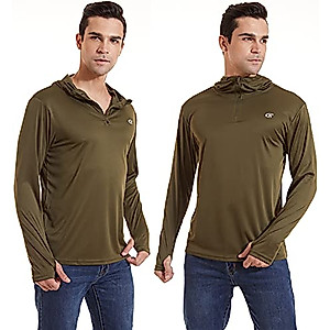 Satankud Mens UPF 50+ UV Sun Protection Hoodie Thumb Long Sleeve Fishing Shirt ArmyGreen XX-Large
