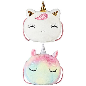 SOTOGO 2 Pieces Little Girl Purses Toddler Crossbody Purses Plush Unicorn Purse Cute Princess Handbags Shoulder Messenger Bag for Kids