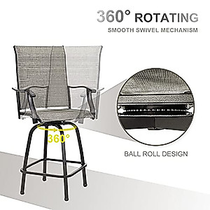 BENAROME Outdoor Swivel Bar Stool Set, High Patio Bar Chairs, All Weather Furniture Breathable Textilene for Bistro Lawn Backyard (4, Gray)