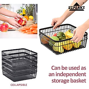 EZPEAKS 6-Tier Black Steel Kitchen Storage Tower Rounded Square Basket Shelves Organizer on Rolling Wheels with Detachable Drawers for Fruit Vegetable Grocery Spice (34.18” H, 13.39” W, 13.39” L)