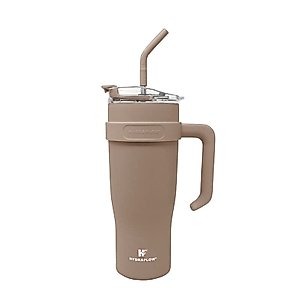 HYDRAFLOW Capri - 40oz Tumbler with Straw and Handle - Triple Wall Vacuum Insulated Tumbler - Insulated Smoothie Cup - Stainless Steel Tumbler - Reusable Tumbler with Lid - Khaki