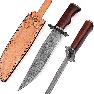 UK UNIQUE SHARP KNIVES BK-3007 Handmade Damascus Steel 15.50 Inches Damascus Steel Hunting Knife - Rose Wood Handle With Damascus Beautiful Gurd/pommel