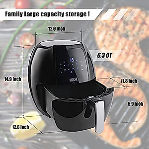 DELM Air Fryer Electric Hot Oven Oilless Cooker LED Touch Digital Screen with 8 Cooking Functions, Airfryer Preheat and Shake Reminder, Nonstick Basket,deep fryer xl digital, 6.3 QT-Black,beginners recipes included!
