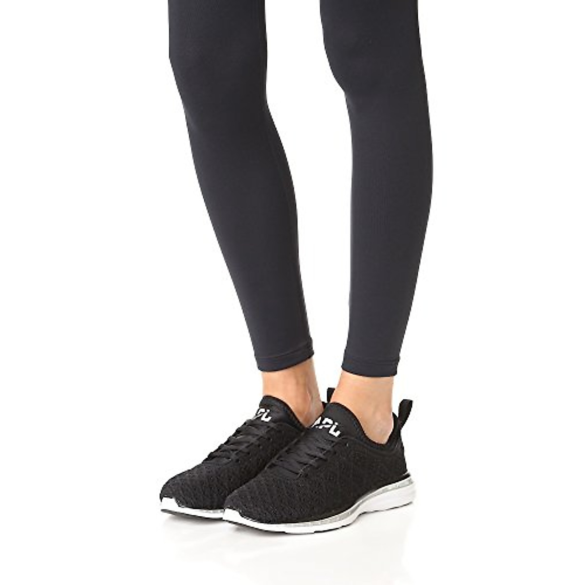 APL: Athletic Propulsion Labs Women's Techloom Phantom Sneakers, Black/Metallic Silver, 6.5 M US