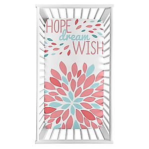 Sweet Jojo Designs Floral Girl Fitted Crib Sheet Baby or Toddler Bed Nursery Photo Op - Turquoise Blue and Coral Flower Emma