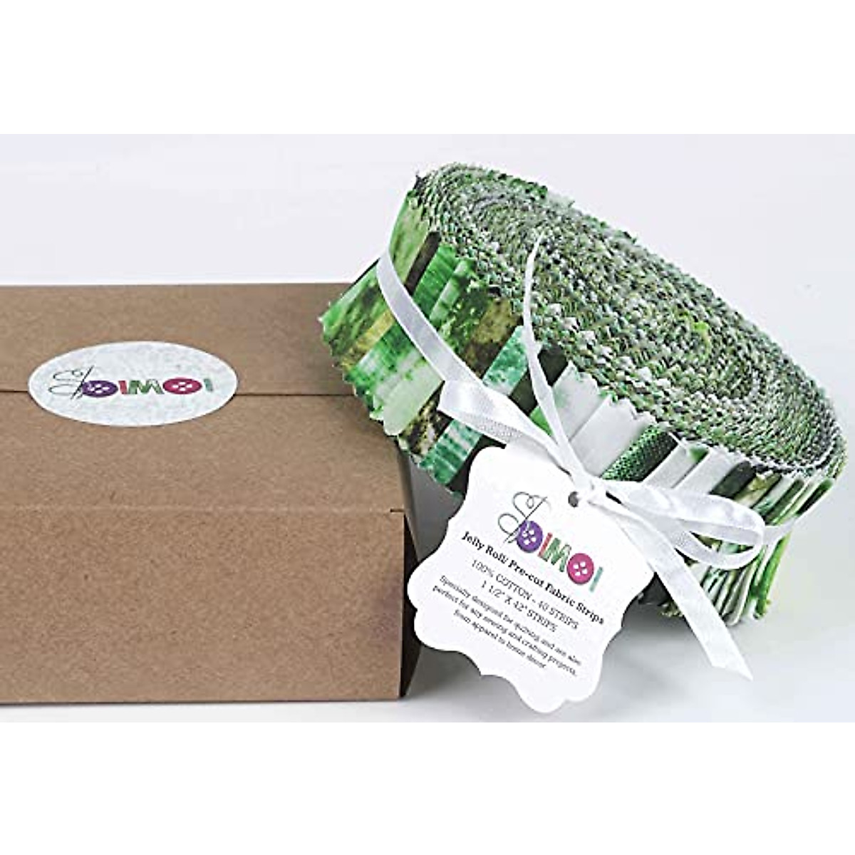 Soimoi 40Pcs Tie Dye Print Precut Fabrics Strips Roll Up 1.5x42inches Cotton Jelly Rolls for Quilting - Green