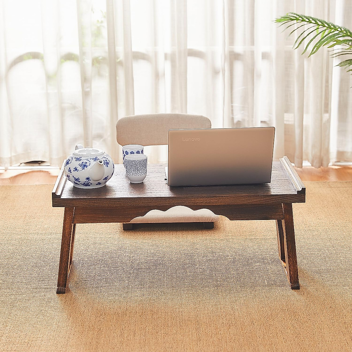 GZQWDC Japanese Floor Table,Small Coffee Table & Tea Table, Altar Table for Meditation,Low Table for Sitting on The Floor,Wood Bed Table Trays with Foldable Legs,Bed Laptop Desk