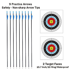Procener 40" Bow and Arrow Set for Kids, Archery Beginner Gift with 9 Arrows 2 Target Face, 1 Arm Guard and 1 Quiver, 18 Lb Recurve Bow Kit for Teen Outdoor Sports Game Hunting Toy (Black)