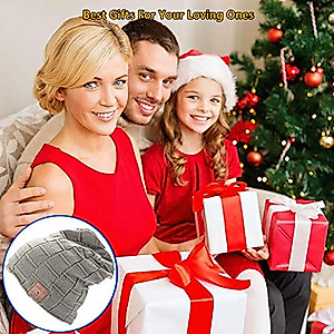 Bluetooth Beanie Hat Beanie Headset Wireless Music Hat Stereo Headphones Winter Cap Handsfree Call Earphone Knit Hat for Women Men Boy Girls Outdoor Sport Running Skiing Walking Cycling (Grey)