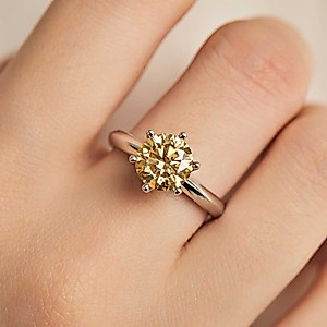 Michooyel 2ct Round Cut Moissanite Engagement Ring for Women Yellow Moissanite VVS1 Classic 6 Prongs Setting Solitaire Sterling Silver Women Rings