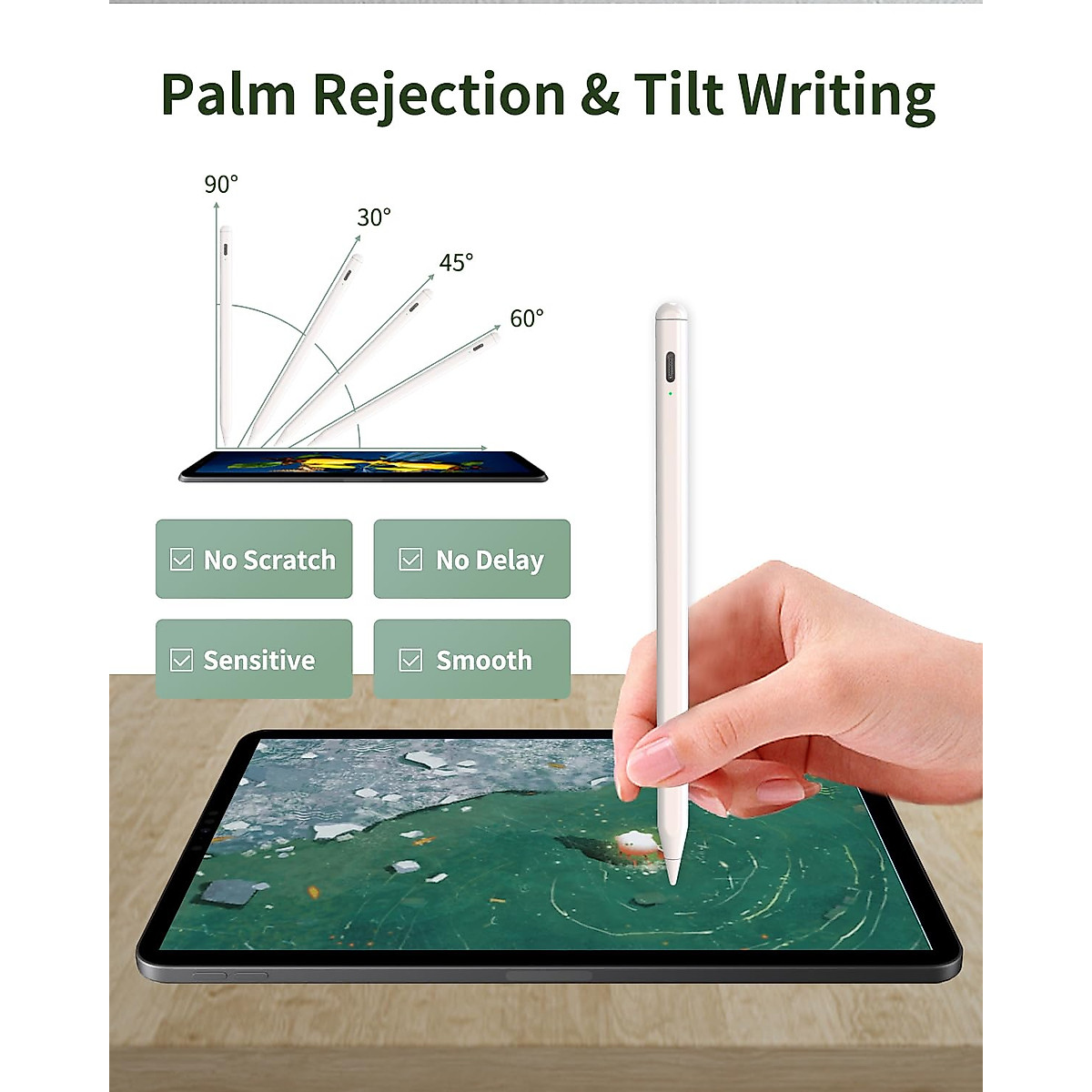 iPad Pencil 2nd Generation, Stylus Pen for iPad, Same as Apple Pencil 2nd Generation, Smart Pencil Compatible with 2024 Apple iPad 6/7/8/9/10 iPad Air 3/4/5 iPad Pro 11/12.9 Inch iPad Mini 5/6(White)