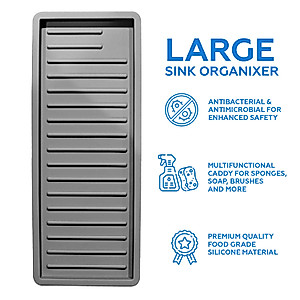 Luxet -Silicone Soap And Sponge Holder Kitchen Caddy Tray To Keep Countertop, Bathroom, Sink Scrubbers Organized And Clean. Non Slip Pad, Durable, Waterproof. Hot Coffee Or Tea Trivet. (black)