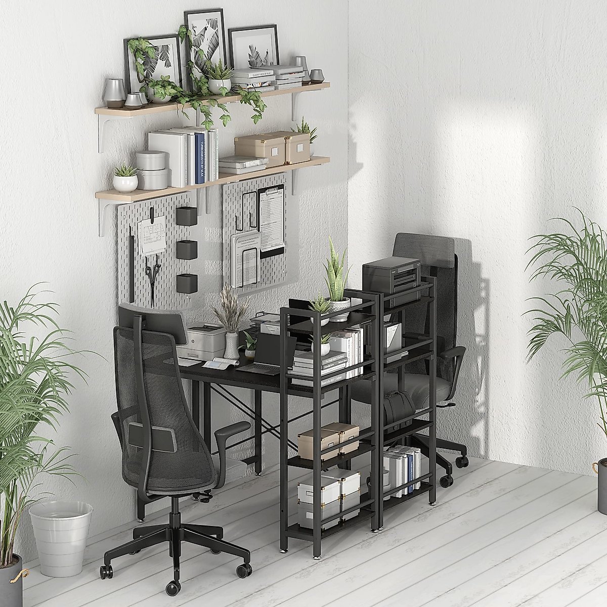 4NM 47" Computer Desk with 4-Tier Bookshelf, Home Office Desk Writing Workstation Study Table Multipurpose for Small Space Work - Natural and White