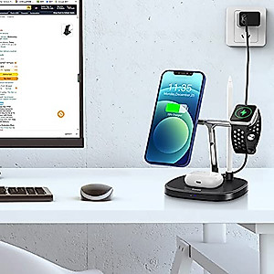 ZUBARR 4 in 1 Fast Wireless Charger, Magnetic Wireless Charging Station Compatible with iPhone 14/13/12 Series, iWatch SE/6/5/4/3/2, Airpods 2/Pro and Pencil 1nd with QC 3.0 Adapter