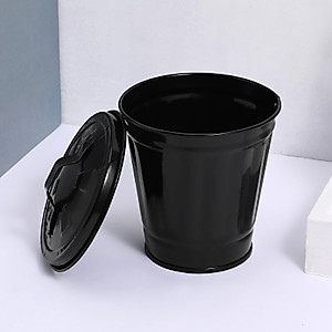 MAGICLULU Mini Galvanized Trash Can Metal Bucket with Lid Tabletop Small Wastebasket Tiny Rubbish Bin Flower Pot Cute Pen Cup Holder for Makeup Brush Coin Black