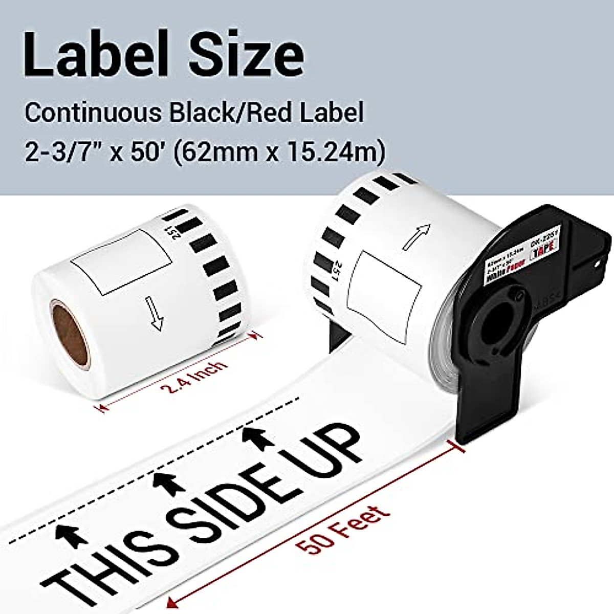 6 Rolls, MarkDomain DK-2251 Black/Red Label on White Paper Tape Compatible Label Roll Brother DK 2251 Continuous Length Replacement Labels 2.4in x 50ft with 1 Frame for QL-800, QL-810W, QL-820NWB