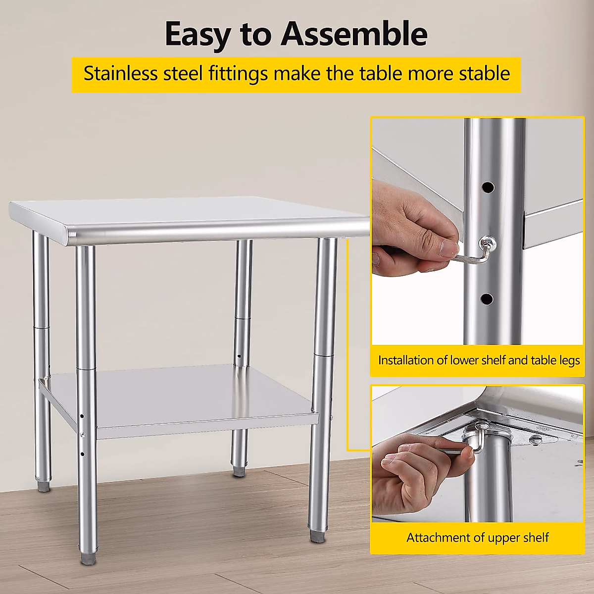 Stainless Steel Table for Prep & Work 24 x 30 Inches, Commercial Workstations Metal Kitchen Prep Table with Adjustable Undershelf for Restaurant, Home and Hotel