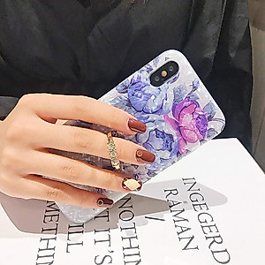 Qokey Compatible with iPhone Xs Case,iPhone X Case Floral Cute Clear for Men Women Girls with 360 Degree Rotating Ring Kickstand Soft TPU Shockproof Cover Designed for iPhone X/XS 5.8" Brown Flower