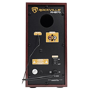Rockville RHB70 Home Theater Compact Powered Speaker System w Bluetooth/USB/FM, Cherry Wood