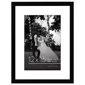 Americanflat 12x16 Picture Frame with Shatter-Resistant Glass - Use as 8x12 Frame with Mat or 12x16 Frame Without Mat - Signature Collection - Photo Frame for Wall Display - Black