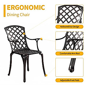 Withniture Aluminum Patio Chairs Set of 2, All Weather Outdoor Dining Chairs with Arms,Patio Dining Chairs,Patio Seating Outdoor Chairs,for Balcony, Backyard, Garden, Bronze