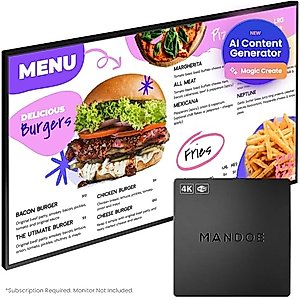 Mandoe Essentials Digital Signage Displays - Digital Signage Player for Digital Menu Board, Electronic Menu Board and Digital Message Board. World-Class Templates & Easy To Use Setup
