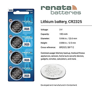Renata CR2325 Batteries - 3V Lithium Coin Cell 2325 Battery (4 Count)
