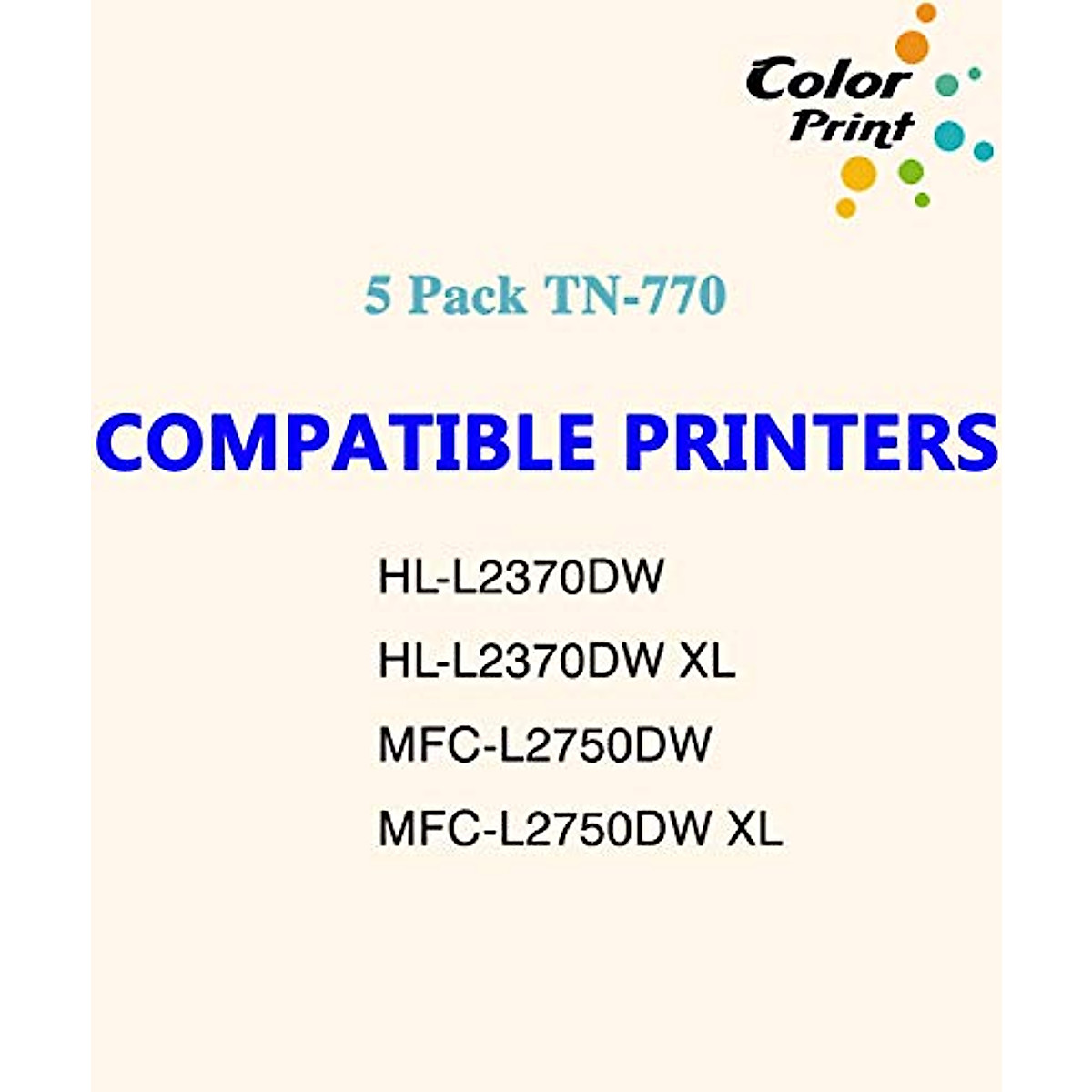 5-Pack ColorPrint Compatible TN770 High Yield Toner Cartridge Replacement for Brother TN770 TN 770 TN760 Work with HL-L2370DW HL-L2370DWXL MFC-L2750DW MFC-L2750DWXL Printer (Black)