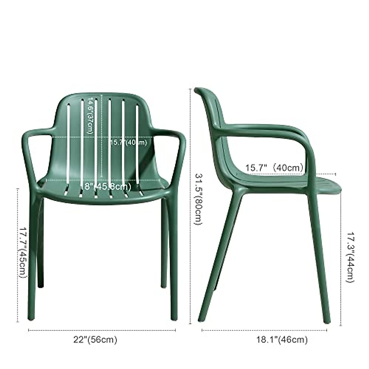 LESHI Dining Chair with Armrests Backrest Plastic Chairs Bar Breathable Design Simple Art Style for DiningRoom Bedroom Living Room Patio Indoor Outdoor (Set of 2, Dark Green)
