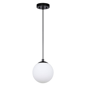 XiNBEi Lighting Pendant Lighting 1 Light Globe Pendant Light, Modern Adjustable Kitchen Hanging Ceiling Light Matte Black Finish XB-P1211-MBK