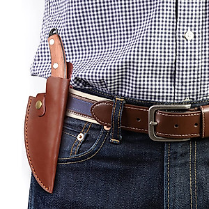 Venkidoo Viking Knife, Hand Forged Boning Knife with Leather Sheath & Package Box, Stainless Steel Meat Cleaver Outdoor Cooking Cutter Butcher Knife for Home Kitchen Outdoor BBQ Camping