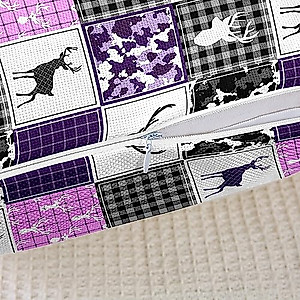 Set of 2 Camo Deer Throw Pillow Covers 20x20 Inch, Buffalo Check Pillow Covers for Girls, Patchwork Geometric Plaid Purple Gray Farmhouse Boho Xmas Camouflage Antlers Moose Elk Cushion Cases